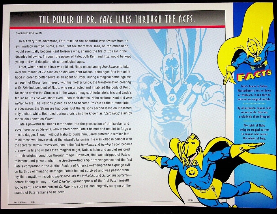 DR. FATE PATCH on INFO CARD ~ from Willabee & Ward ~ DC COMICS PATCH ...