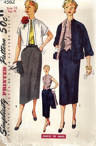 1950's Simplicity Misses' Suit and Weskit-Blouse Pattern 4562 Size 14 ...