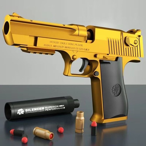 Gold Desert Eagle Toy Gun - Realistic Shell Soft Bullet Auto Load ...