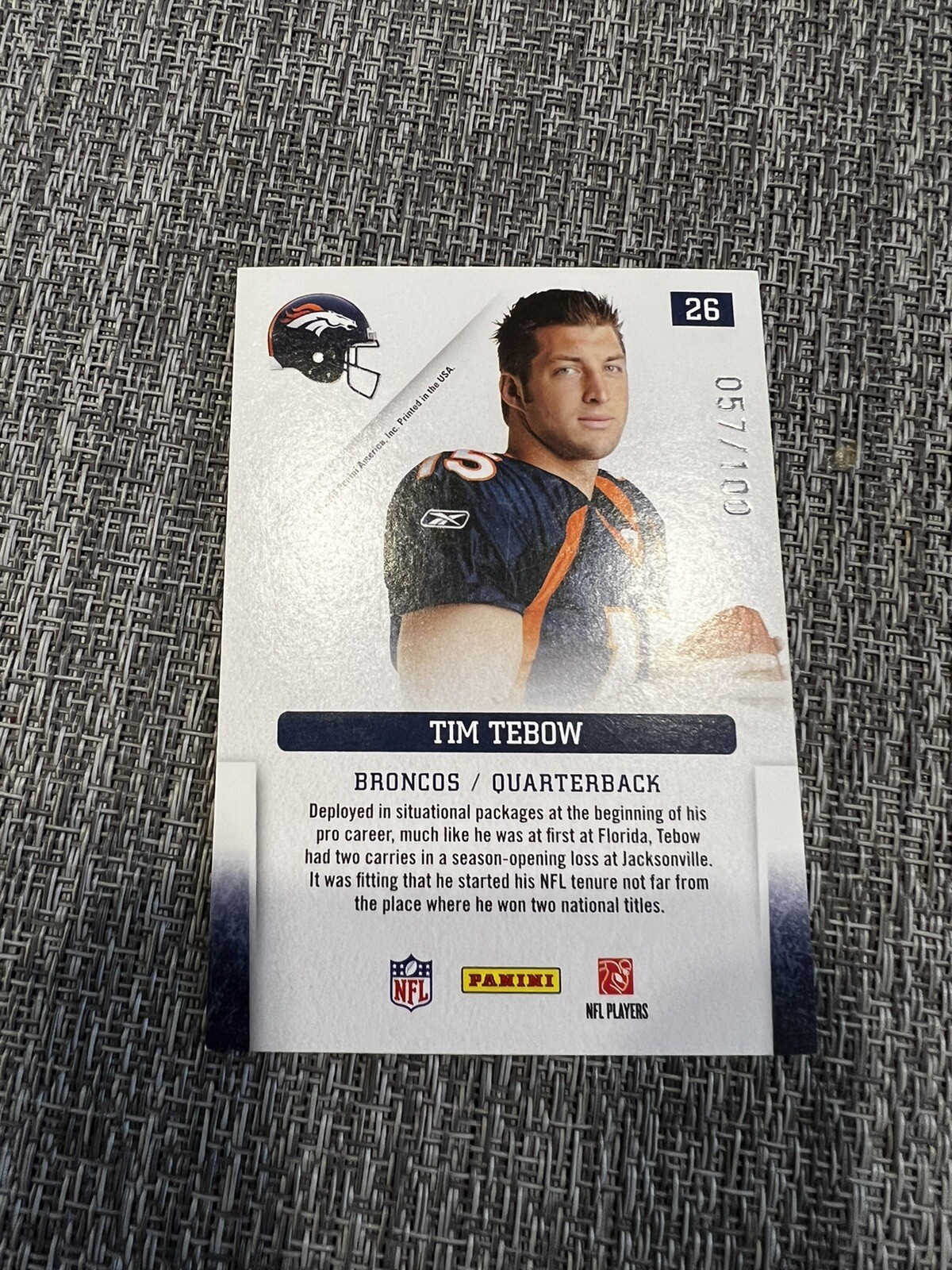 Tim Tebow 2010 Panini Gridiron Gear Rookie Card #26 /100 RC | eBay