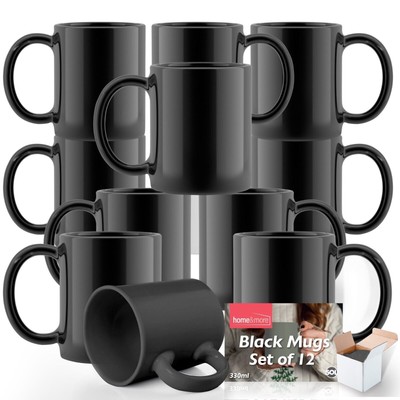 12-48pk Plain BLACK Mugs 11oz Large Coffee Tea Set of Blank Bulk Cups ...