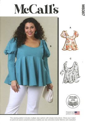 McCall's M8387 Fit & Flare Tops w Puff or Juliet Sleeve PLUS 30W-38W UC ...