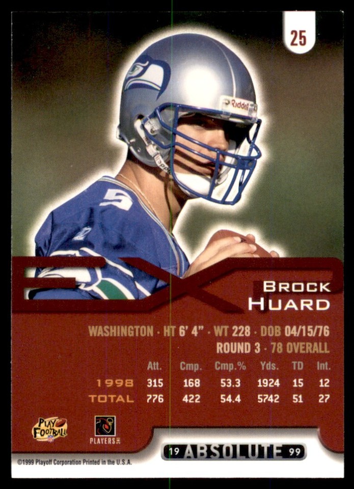 1999 Playoff Absolute Brock Huard Rookie Seattle Seahawks #25 | eBay