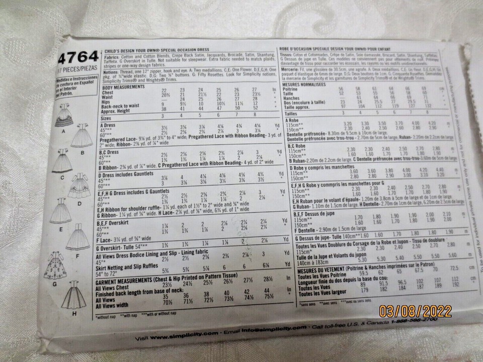 Uncut Simplicity Pattern 4764 Size AA Children’s 3-6 Special Occasion ...
