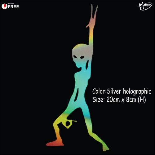 Alien Humanoid UFO Sticker Decal-Silver Gloss holographic Rainbow ...