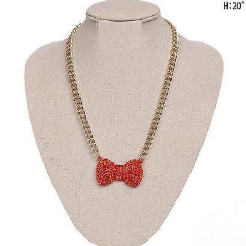 Gold Toned Chain With Orange Rhinestone Bow Ribbon | eBay
