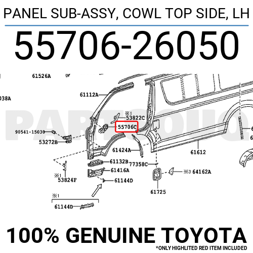 5570626050 Genuine Toyota PANEL SUB-ASSY, COWL TOP SIDE, LH 55706-26050 ...