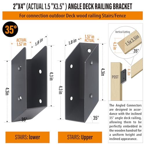 35° Stair Angle Stainless Steel Deck Railing Brackets Connectors for 2 ...