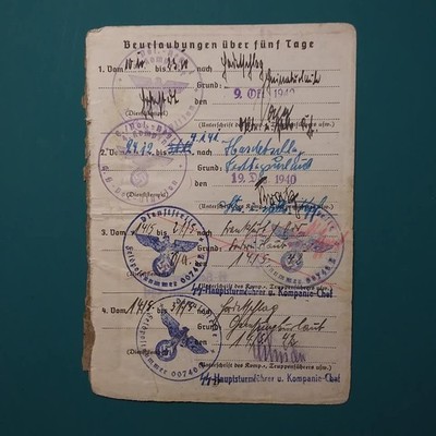 WW2 - WWii - German soldier Dates of Leave page from ID - World War 2 ...