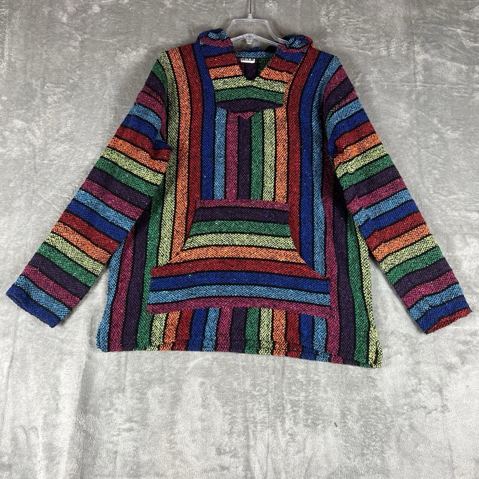 Baja Rainbow Hoodie Large Mexican Hoodie Surfer Pullover | eBay