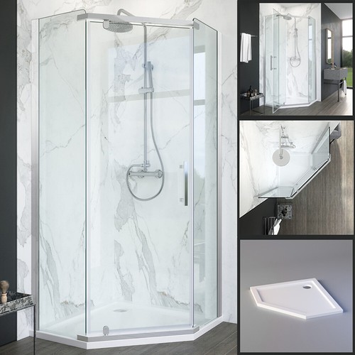 Pentagonal Corner Shower Enclosure And Tray Pivot Door 8mm Glass ...