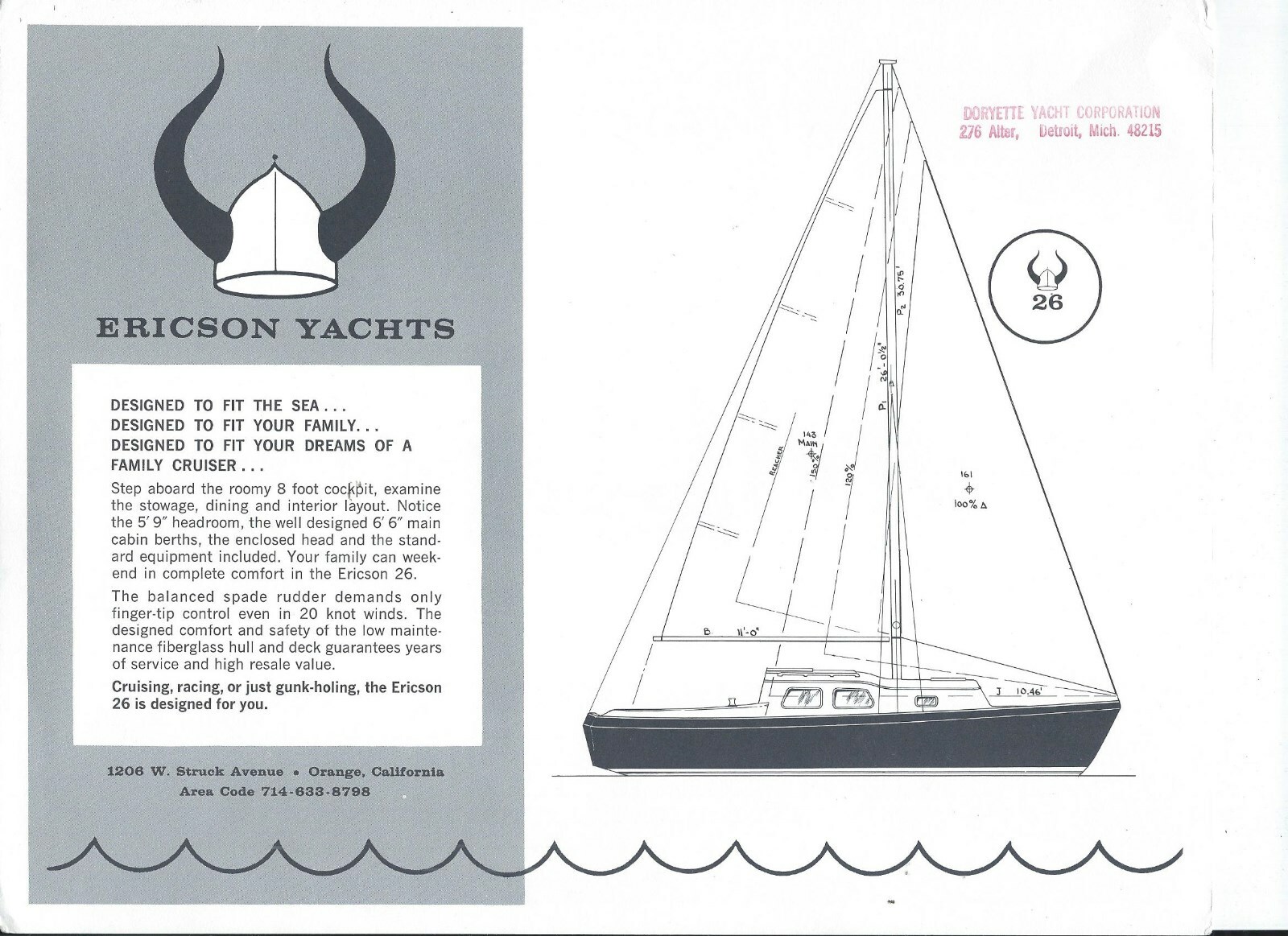 Boat Data Sheet - Ericson Yachts - 26 - Sailboat - 1967 - Brochure ...