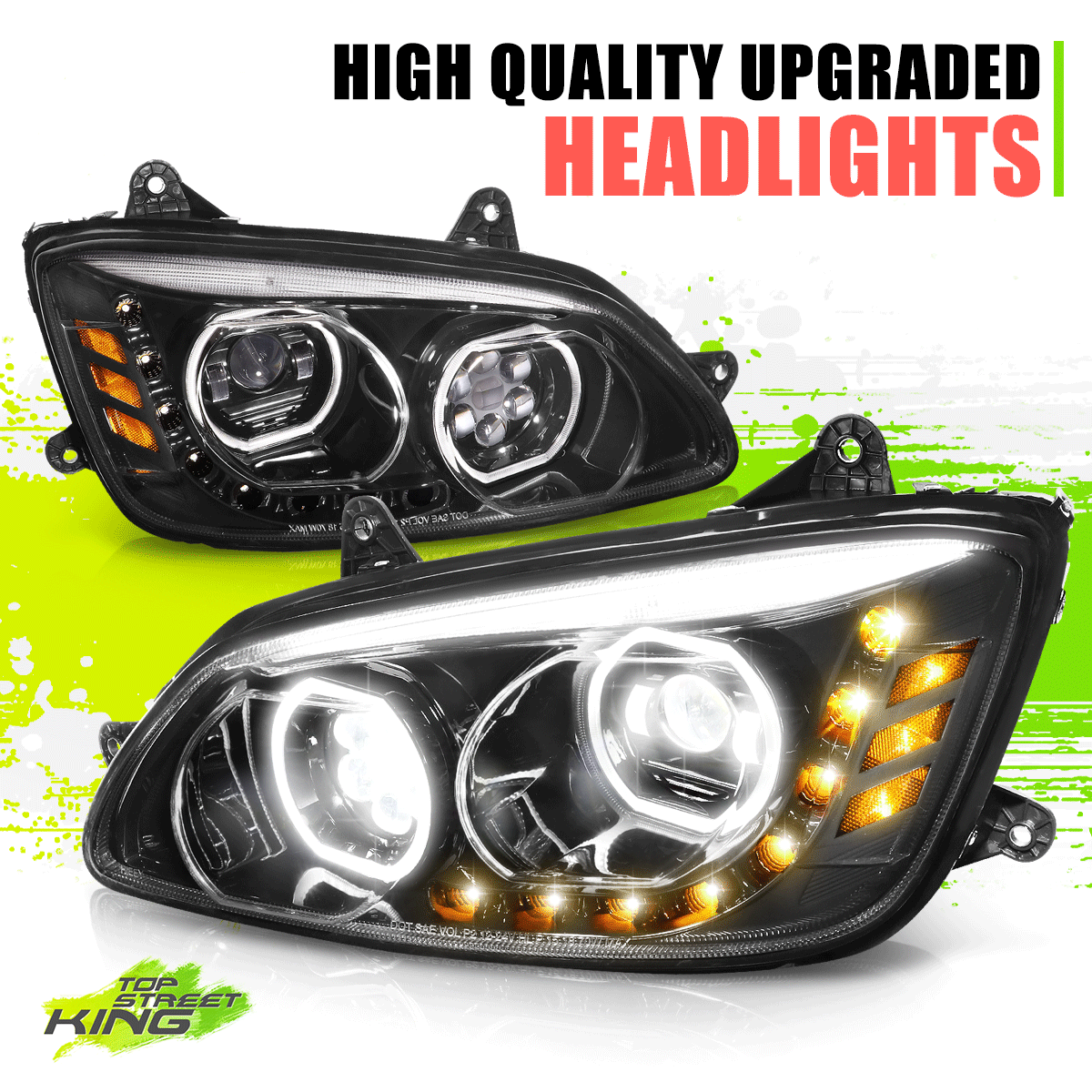 Dual LED DRL Projector Headlight for Kenworth T270 T370 T660 T700 08-19 ...