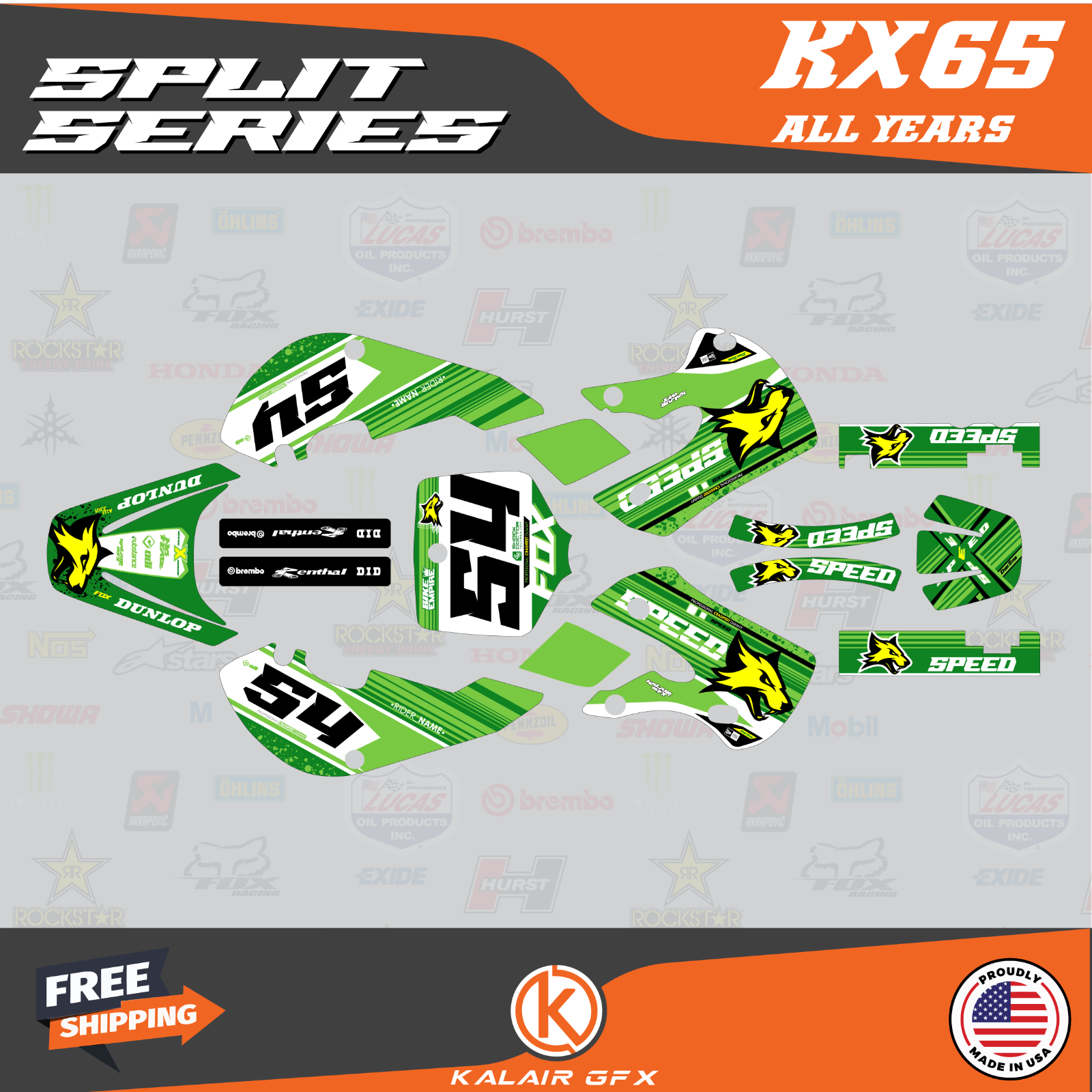 Graphics Kit for Kawasaki KX65 (1999-2024) KX 65 Split Series- Green | eBay