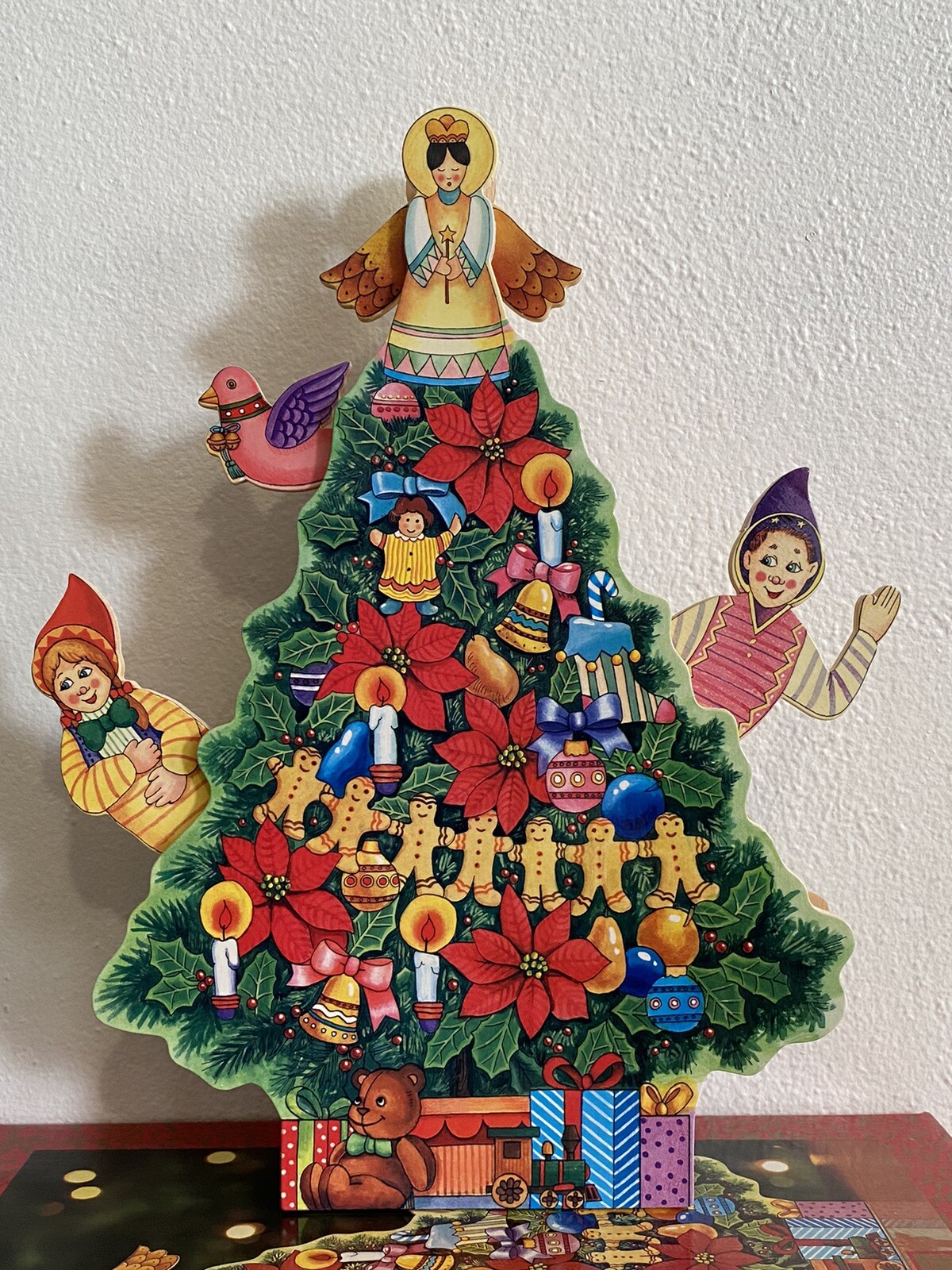 Wooden Christmas Music Box Wind Up Motion Tree Mechanical Stand Up ...