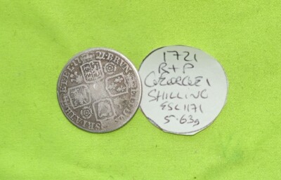 1721 R&P Silver One SHILLING Coin King George I (1714-27) 5.63g ESC1171 ...
