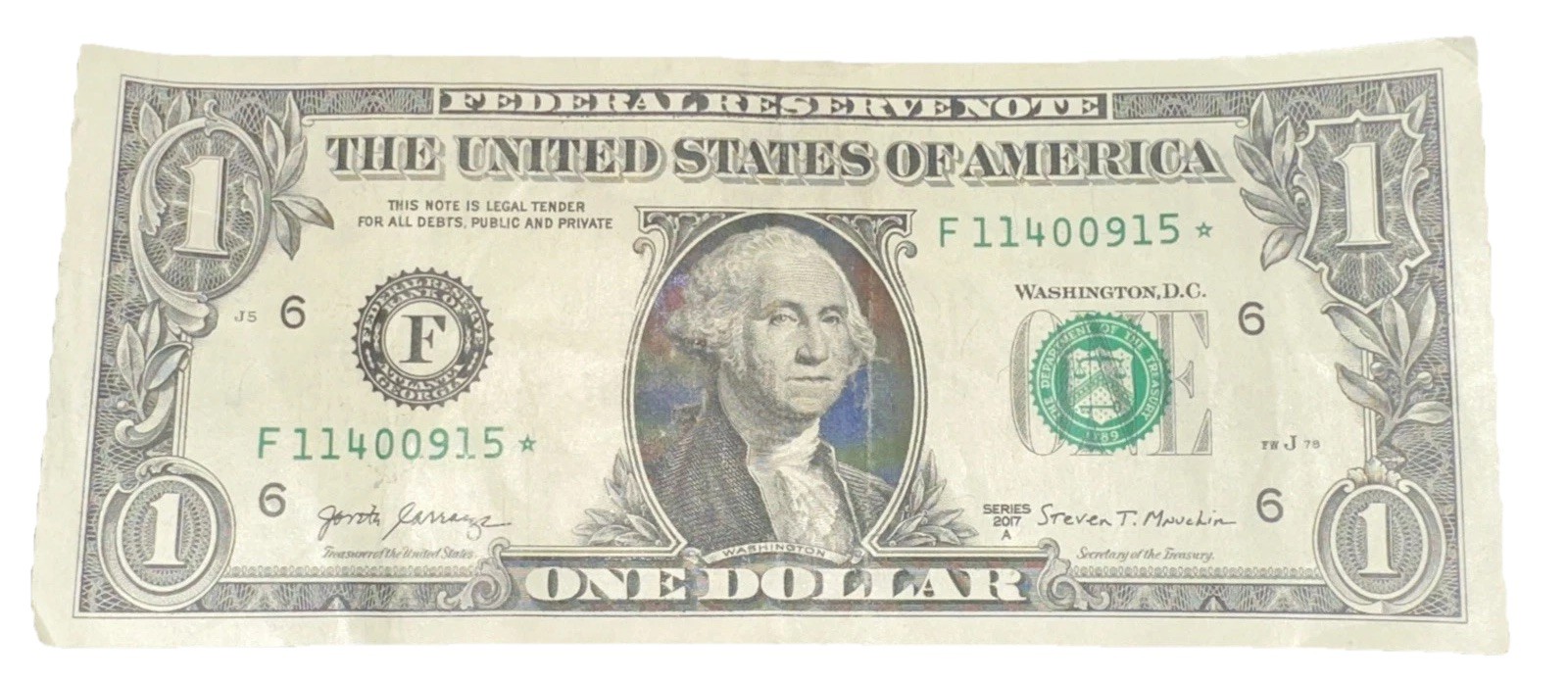 2017A $1 Dollar Bill With Stuck Digit Odometer Error on BOTH Serial ...