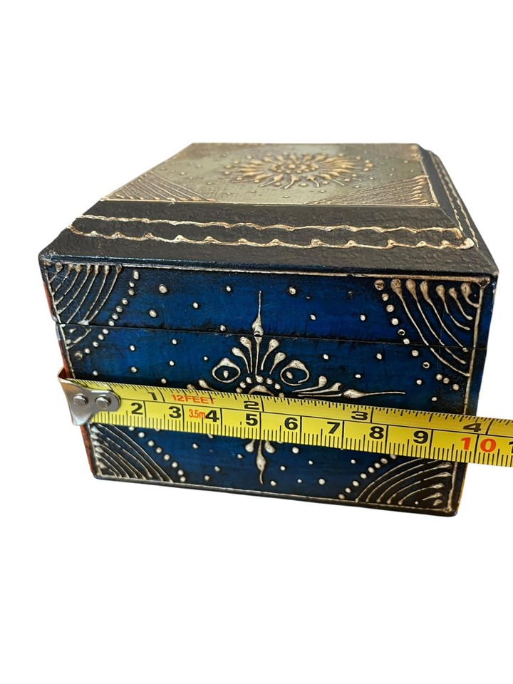Vintage Hand Painted Bohemian Ethnic Multicolor Wooden Keepsake Trinket ...