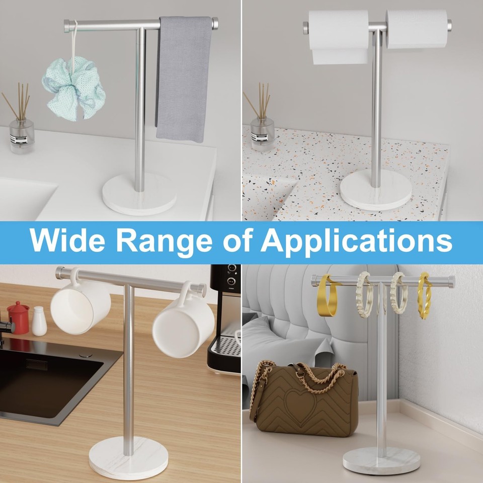 Hand Towel Holder, T-Shape Freestanding Towel Stand with Heavy Marble ...