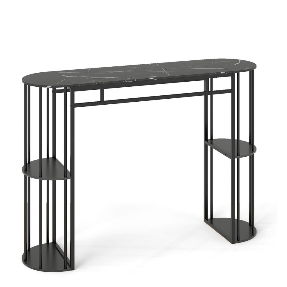 60” Long Bar Table, Narrow Pub Table w/Faux Marble Tabletop & Storage ...