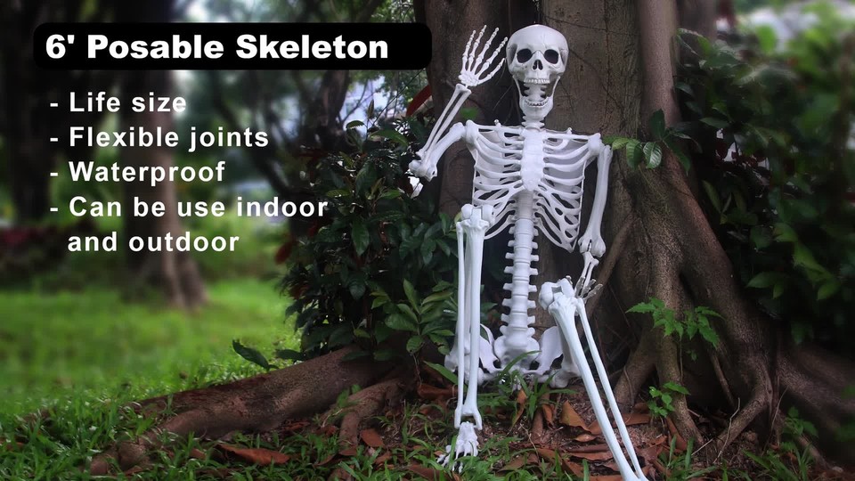 6FT Large Posable Halloween Life Size Skeleton Hanging Horror Prop ...