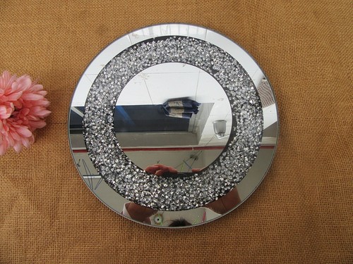 1Pc Round Mirror w/Bling Crystal Diamond Wedding Table Centrepiece ...