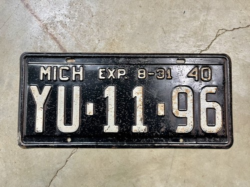 1940 Michigan Half Year License Plate YU-11-96 | eBay