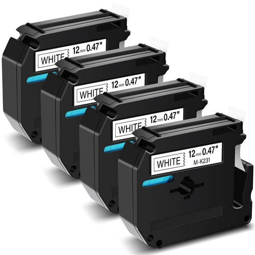 4PK Black on White Label Tape Compatible with Brother M-K231 M231 P ...