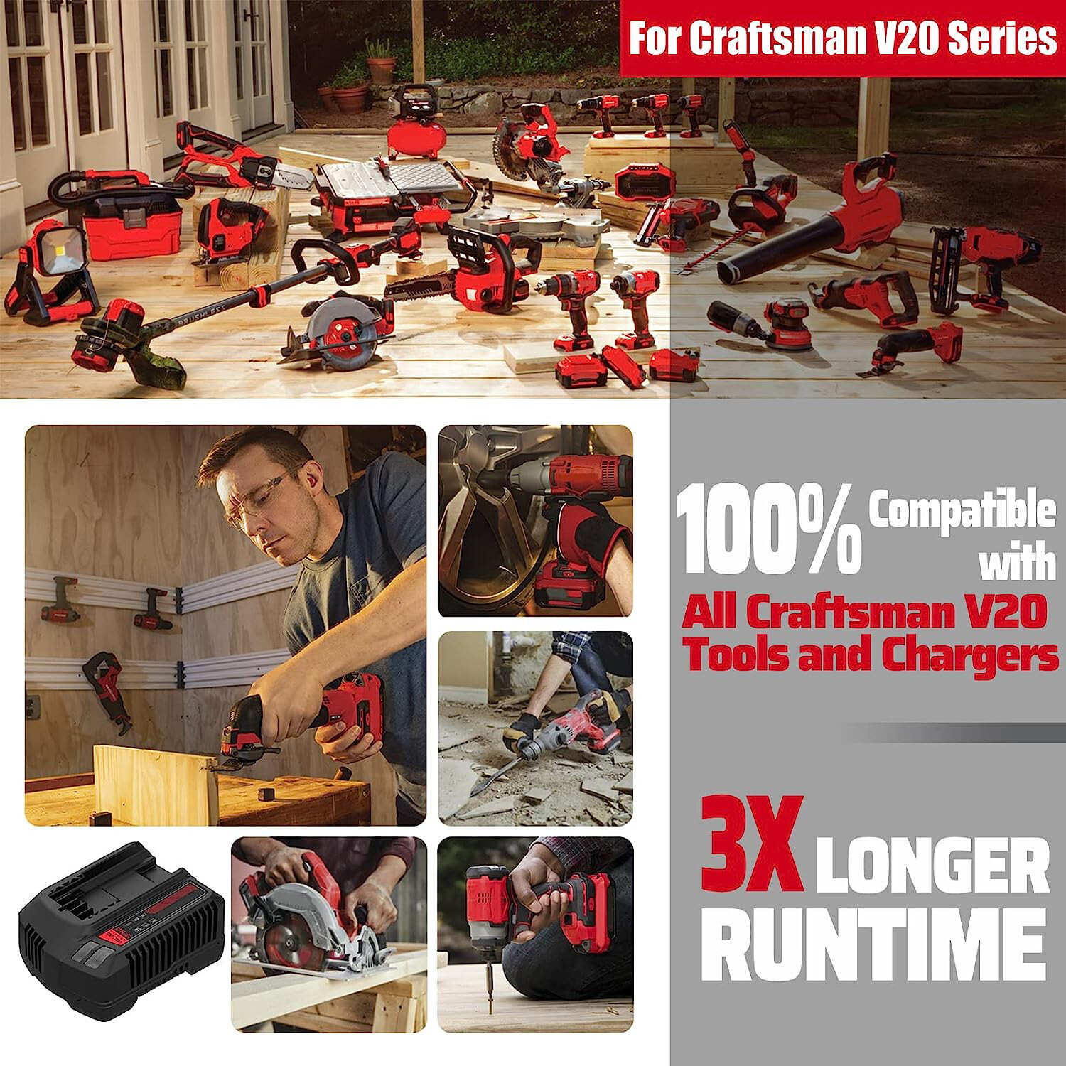 2pack For Craftsman V20 Li-Ion Battery 6.0Ah 20 Volt Max CMCB206 ...