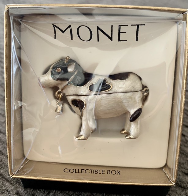 Vintage Monet Enameled Jeweled COW w/Bell A Hinged Trinket Box w ...