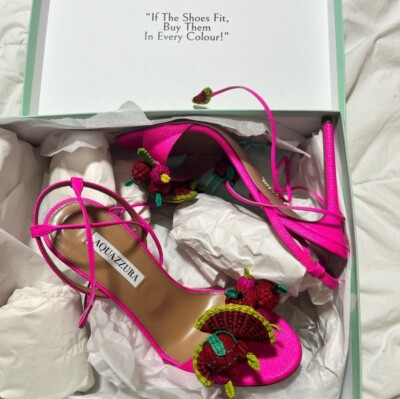 Aquazurra Strawberry Punch Heels Ultra Pink Sz 38 $850 | eBay