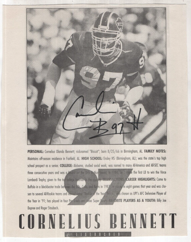 Cornelius Bennett Bills Autographed 8x10 Photo w/COA 111524DMT-57 | eBay