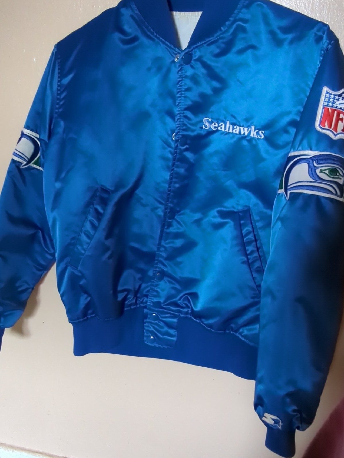 Vintage Starter Seattle Seahawks Satin Jacket Mens Size Medium Blue NFL ...