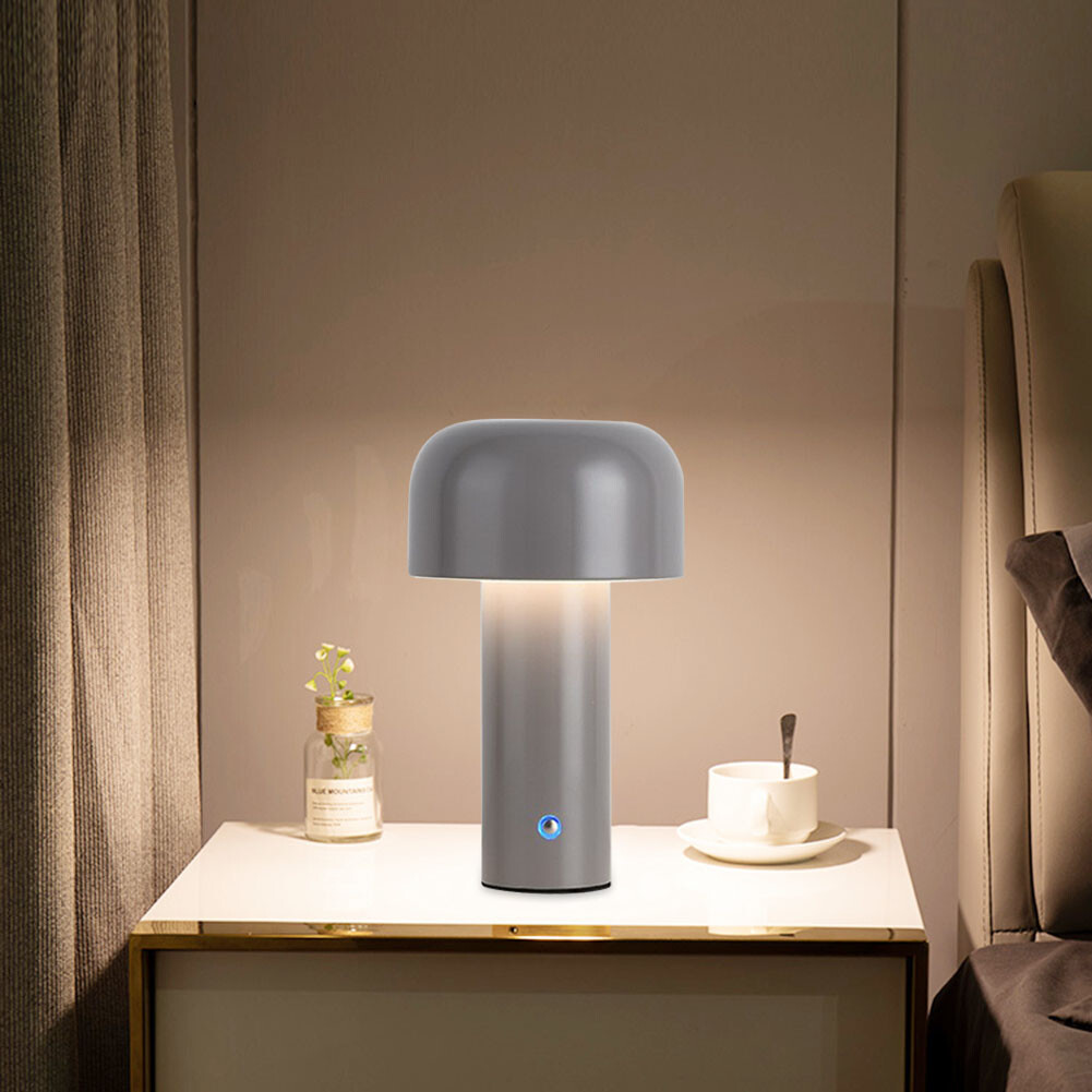 Mushroom Table Lamp Rechargeable Bedroom USB Desk Touch Night Light ...