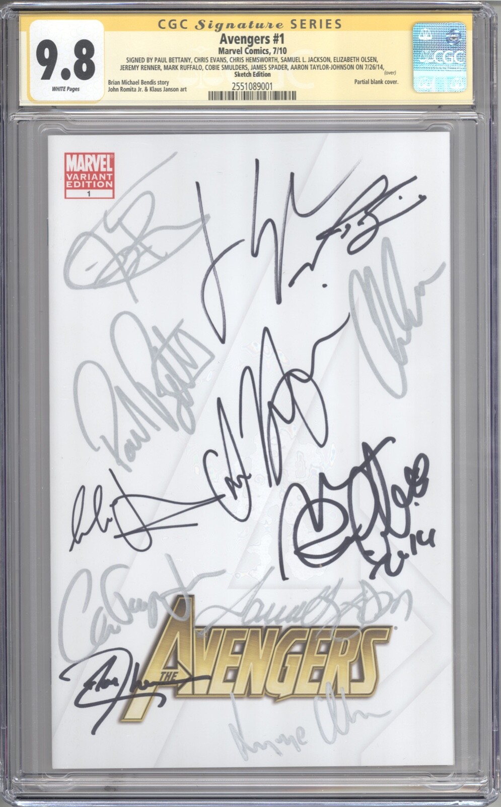 Avengers #1 CGC SS MOVIE CAST SIGNED X12 Evans Hemsworth Jackson ...