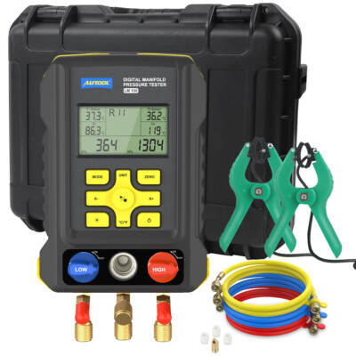 Refrigeration Digital Manifold Gauge Set HVAC Vacuum Pressure Temp ...