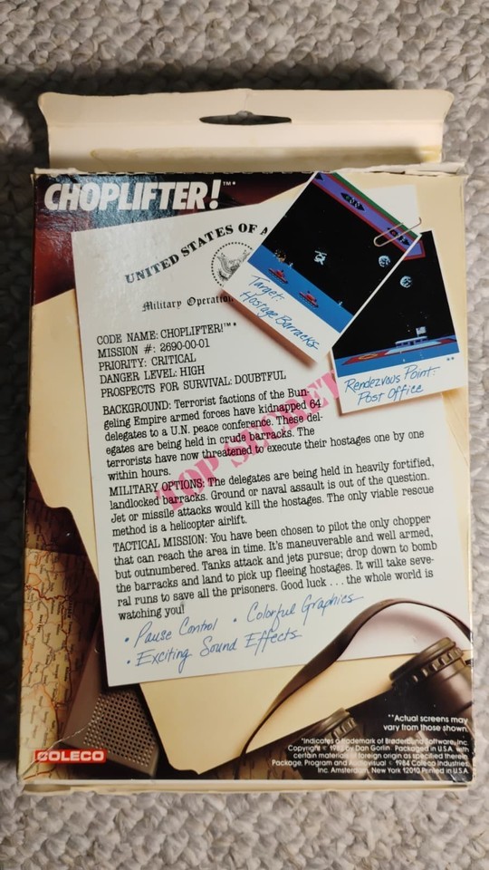 Choplifter! Colecovision & ADAM Complete In Box CIB, FULLY TESTED AND ...