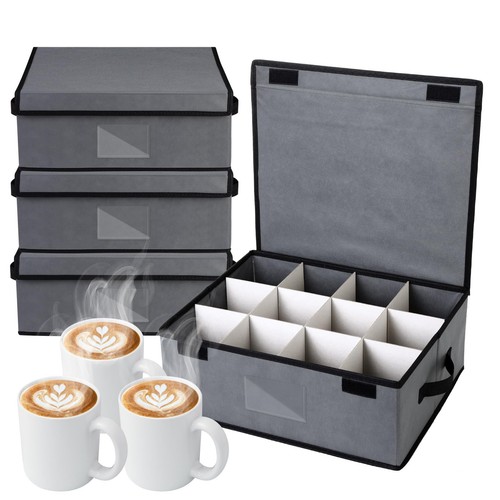 4 Pack Cup and Mug Storage Box with Dividers Wine Glass Storage Box ...