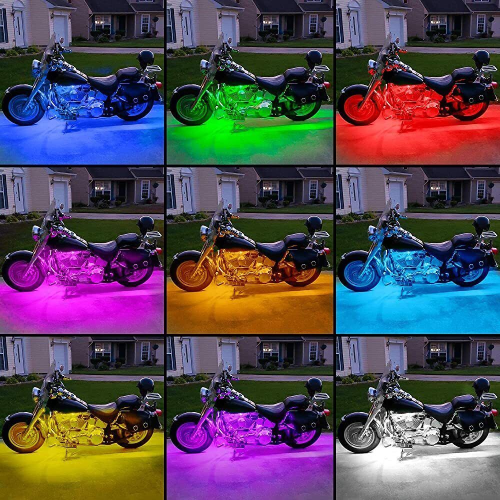 16PCS Motorcycle RGB LED Strip Light Under Glow Neon Kit Bluetooth APP ...