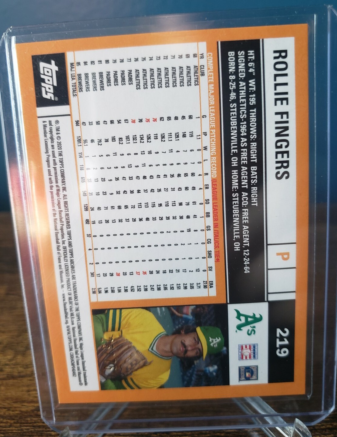 2020 Topps Archives - 2002 Topps Orange Foil #219 Rollie Fingers /75 ...