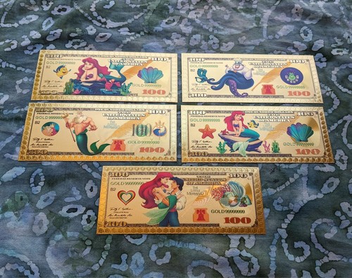 5 Piece 24k Gold Foil Plated Disney Little Mermaid Collectible Banknote ...