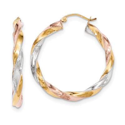 14k Tri-color Gold Tricolor Light Twisted Hoop Earrings TF655 | eBay