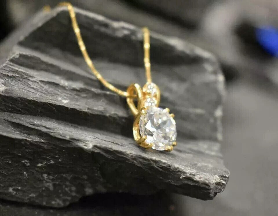 2Ct Round Cut VVS1 Lab Created Diamond Solitaire Pendant 14K Yellow ...