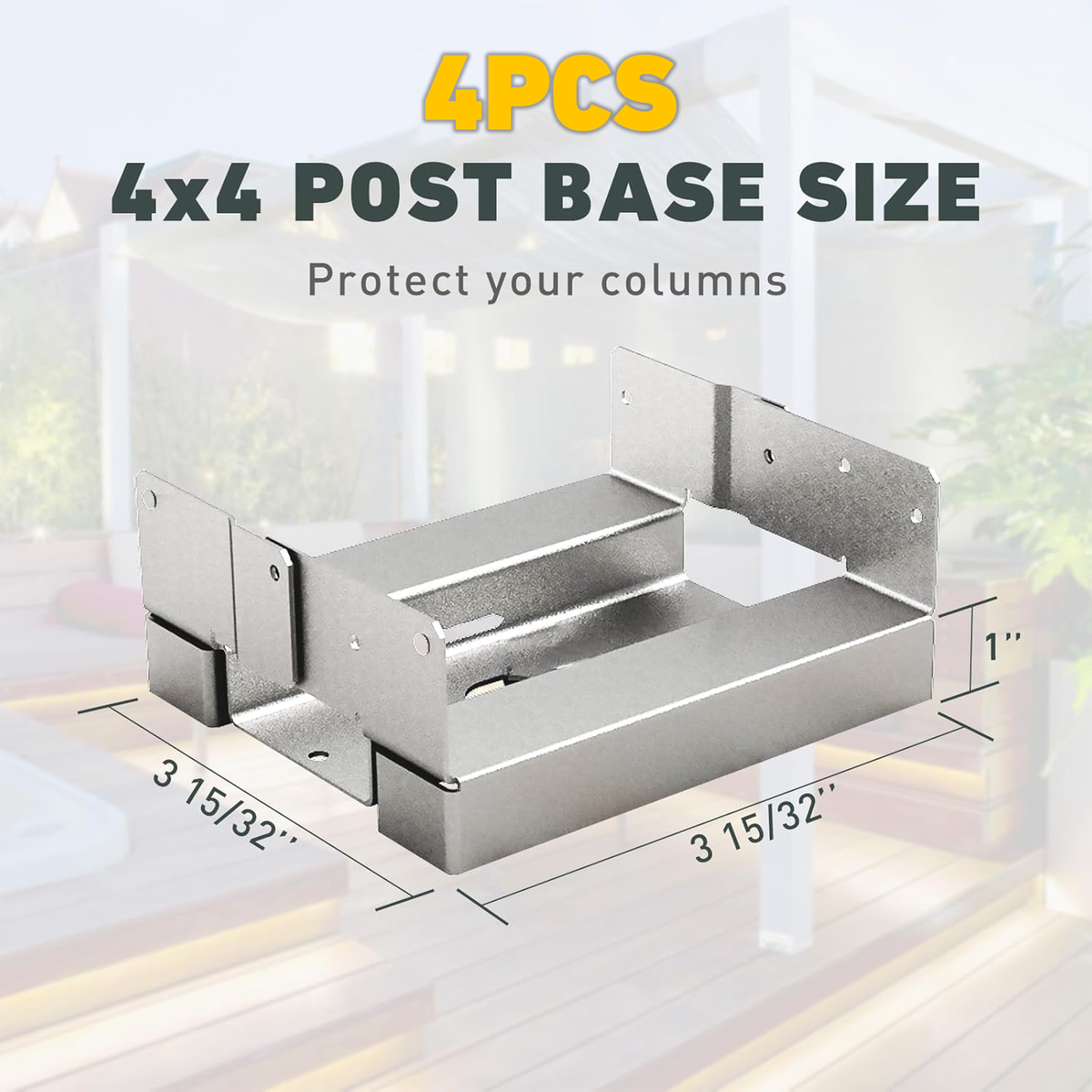 Metal Deck Post Anchors 4x4 4x4 Post Base 4 Pcs, (Inner Size 3.6x3.6)