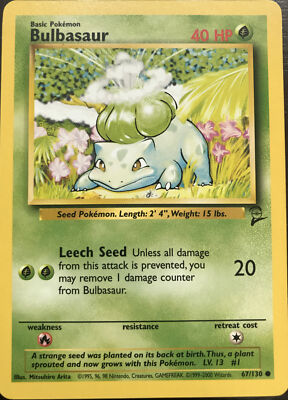 Original Rare Bulbasaur 1995 Pokemon Card First Base Set, Mint ...