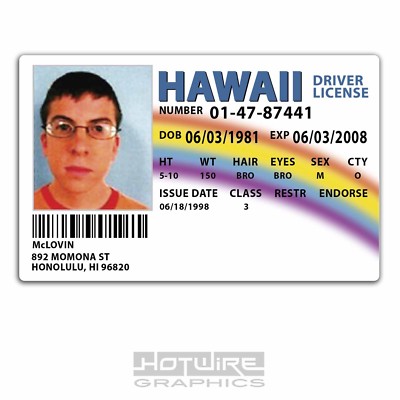 Plastic ID Card (TV & Film Prop) - McLovin SUPERBAD Drivers License ...