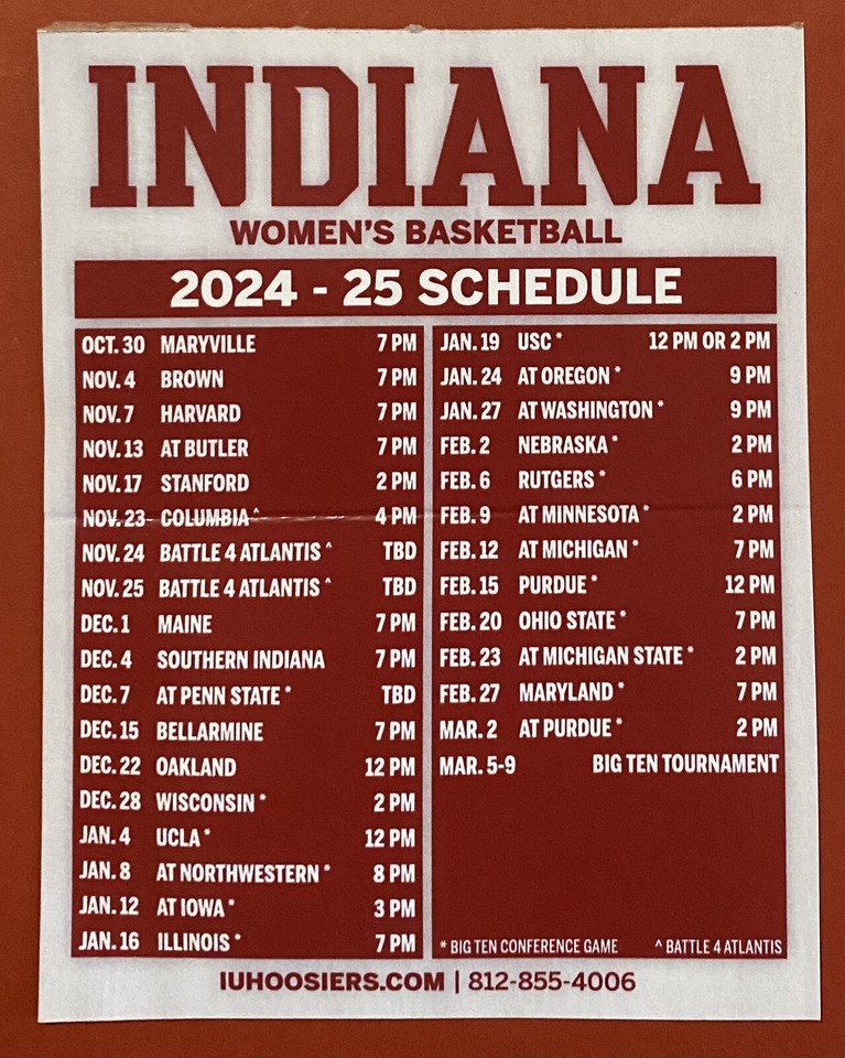 2024-2025 INDIANA HOOSIERS Schedule 🏀College Basketball Sked NEW‼️ | eBay