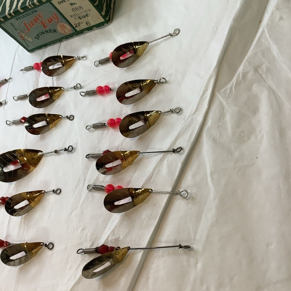 Vintage Pflueger June Bug Spinner Lures Red Gold 17 Pc Lot W/an ...