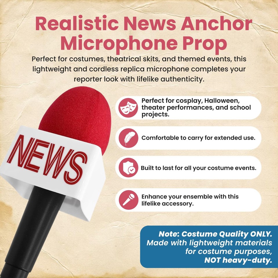 Fake News Reporter Microphone Mic Flag Cube Plastic Cordless Costume ...