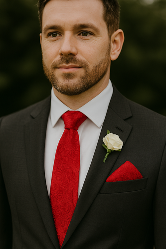 Wedding Red Mens Tie Handkerchief Set Silk Floral Pocket Square Hanky ...